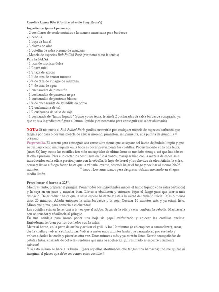 Carolina Honey Ribs (Costillas Al Estilo Tony Roma's) | PDF | Parilla ...