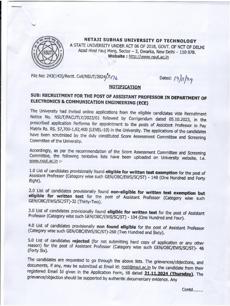 Notifcation With Lists, ECE, Asst. Prof. | PDF