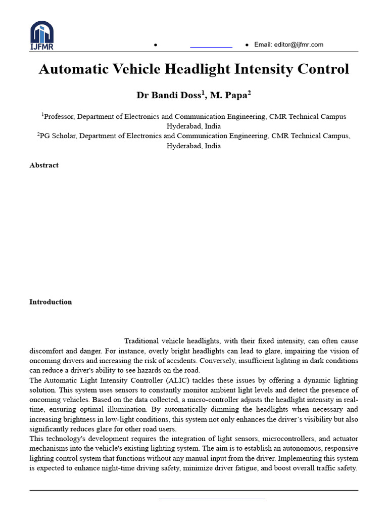 Automatic Vehicle Headlight Intensity Control | PDF | Headlamp | Lighting