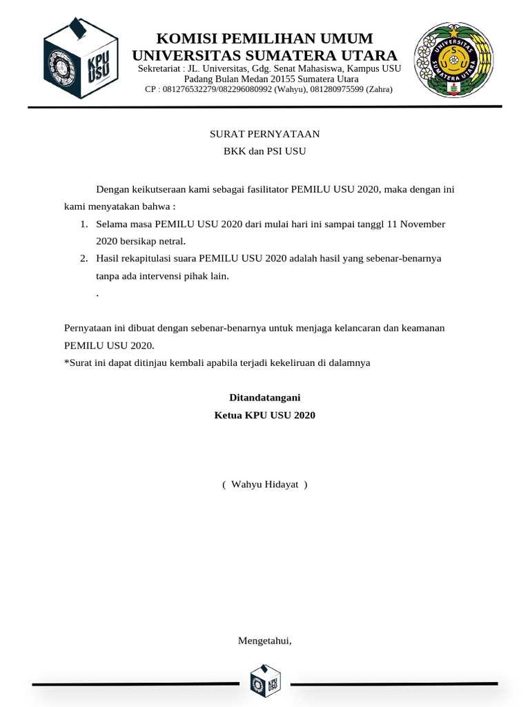 Surat Pernyataan BKK Dan Psi | PDF