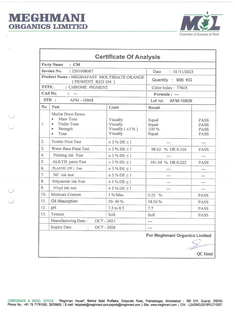 Meghafast Molybdate Orange | PDF