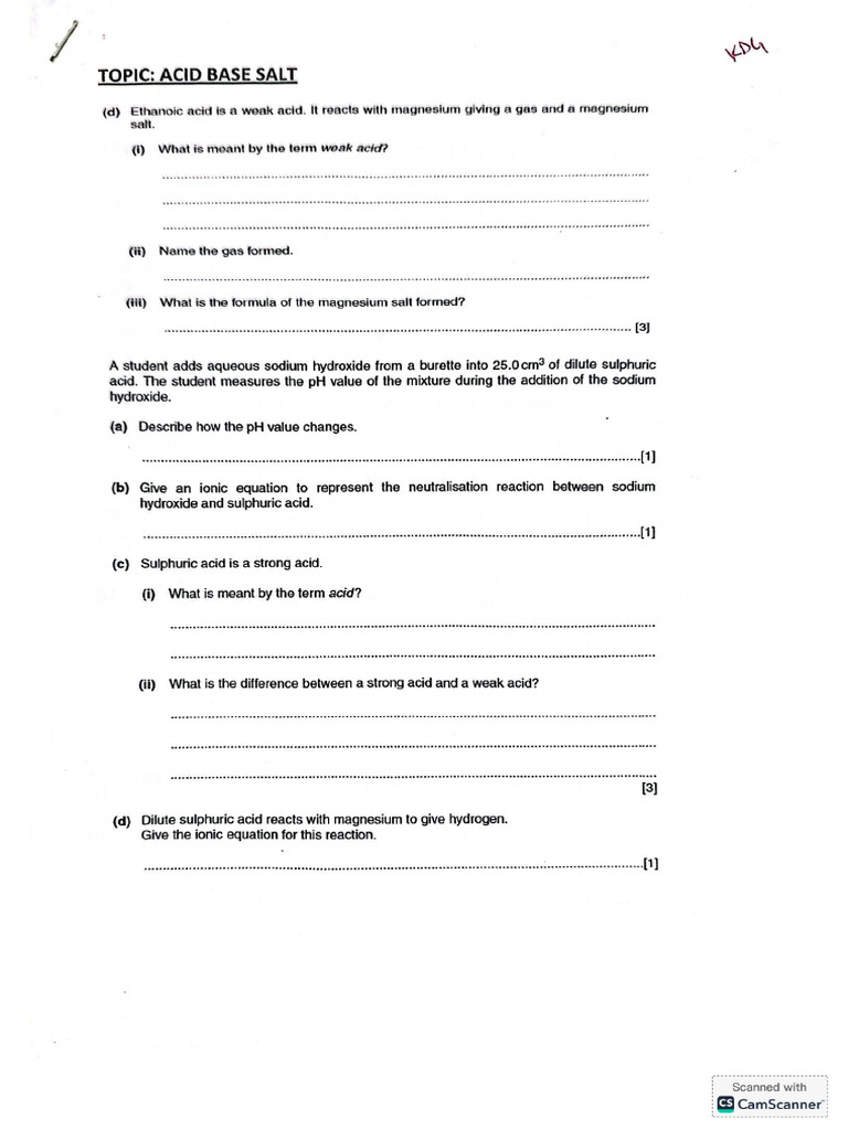 Worksheet - Acid, Base Salt | PDF
