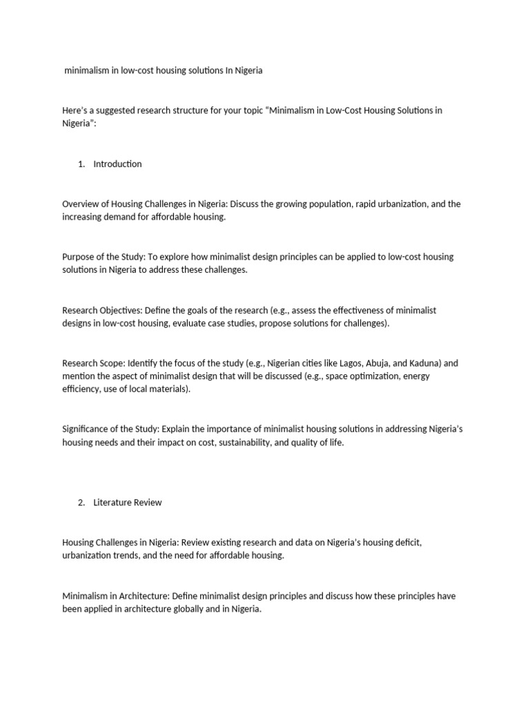 Research Plan for Minimalism and Low Cost Housing in Nigeria | PDF ... Research Plan for Minimalism and Low Cost Housing in Nigeria | PDF ...