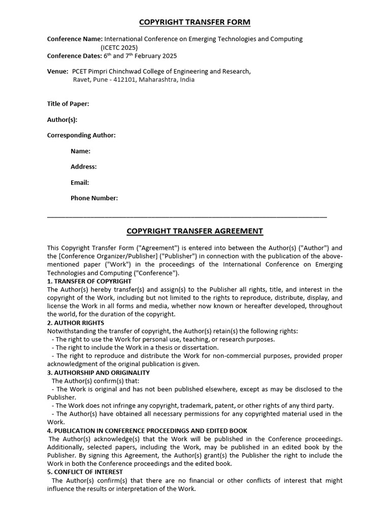 Copyright Transfer Form | PDF | Indemnity | Copyright