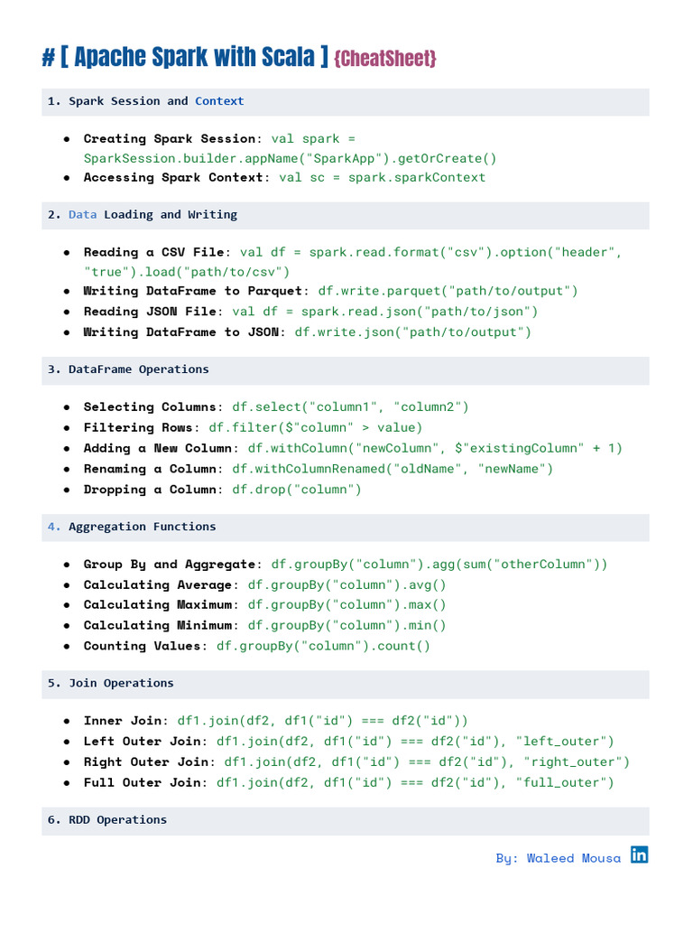 Apache Spark With Scala - Cheatsheet | PDF | Apache Spark | Applied Mathematics