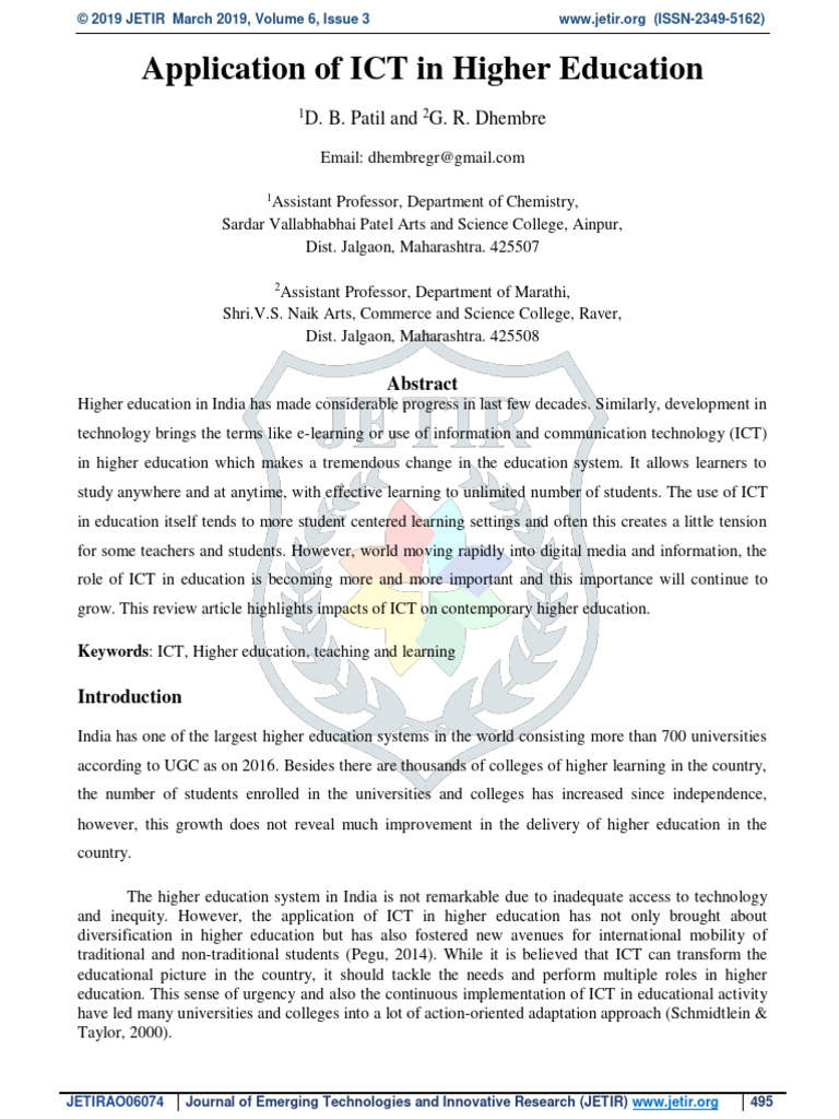 Application of ICT in Higher Education | PDF | Educational Technology ...