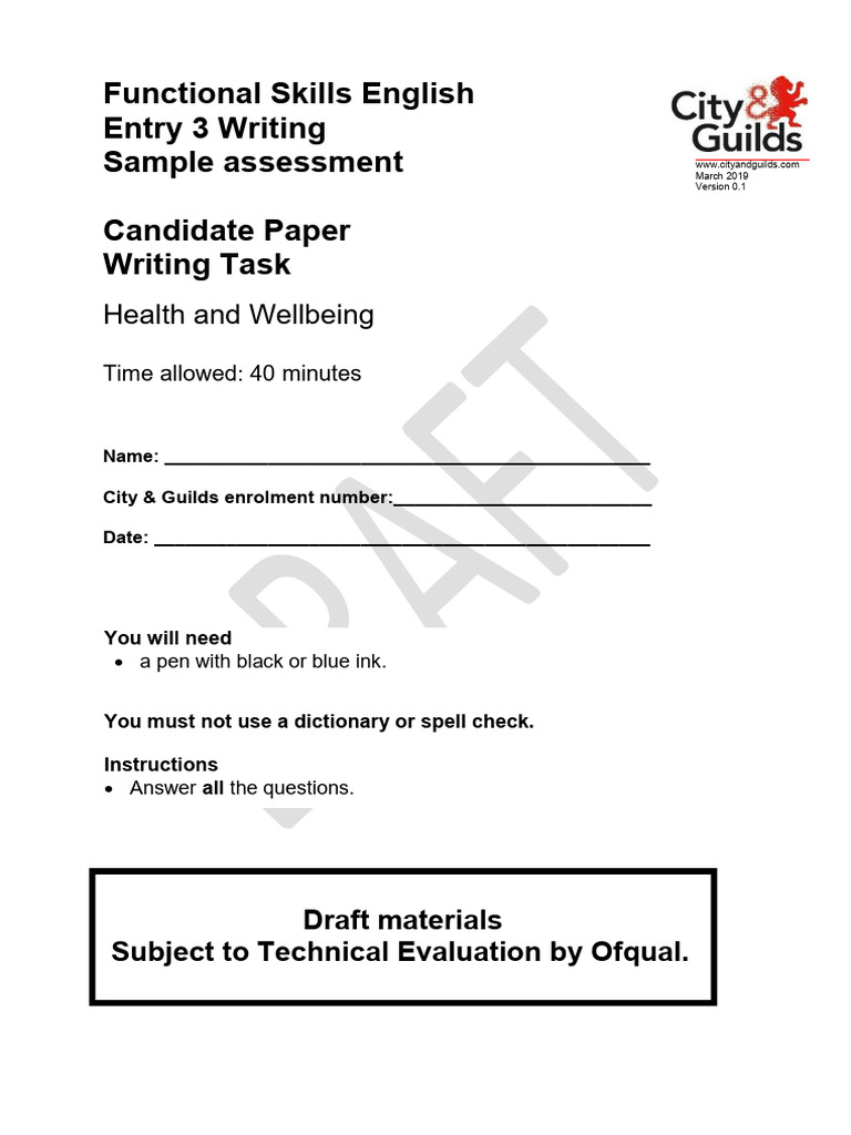 Entry 3 Writing Assessment: Health Focus | PDF | Paragraph | Writing