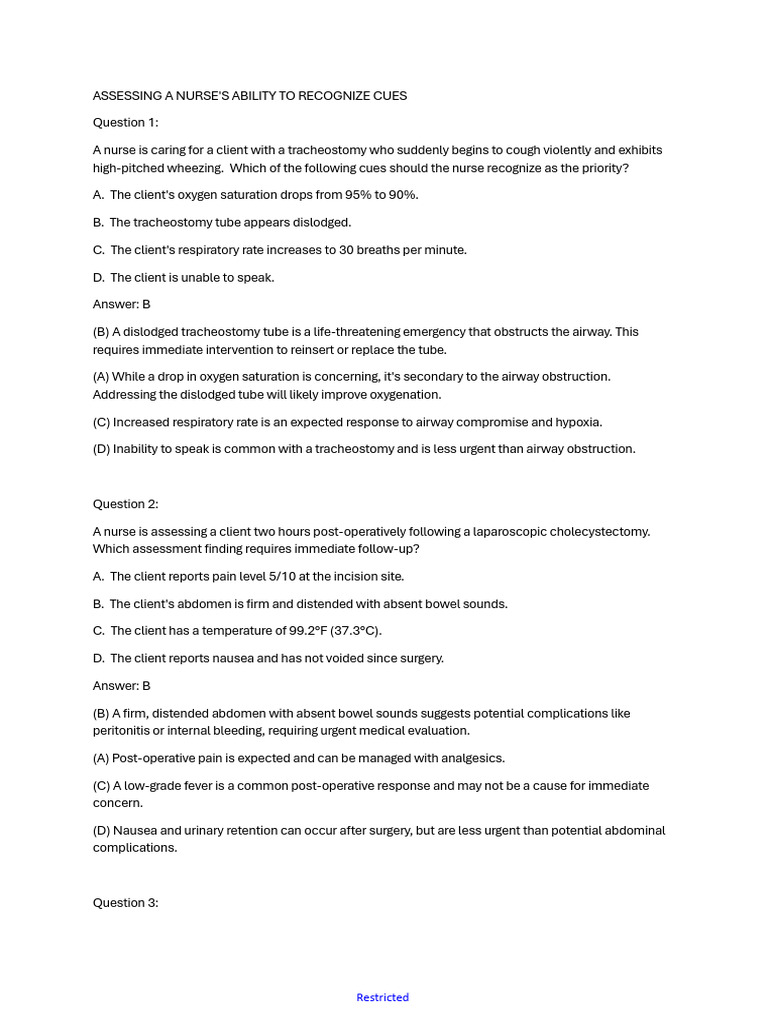 Nurse Assessment Cues for Critical Conditions | PDF | Urinary Tract ...
