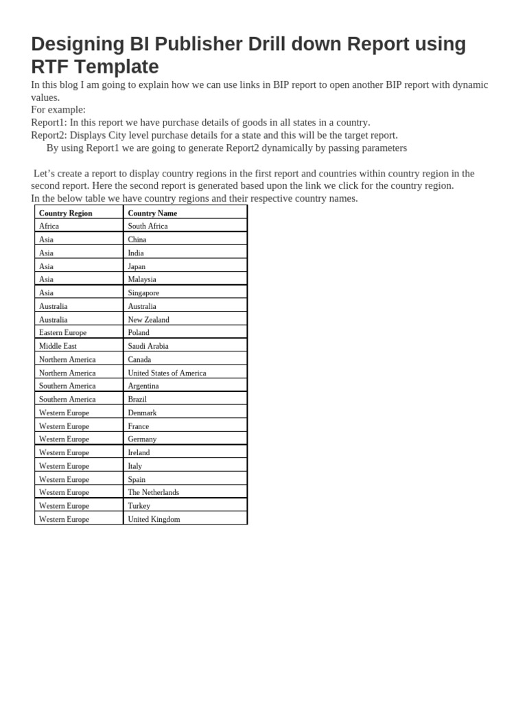 Designing BI Publisher Drill Down Report Using RTF Template | PDF ...