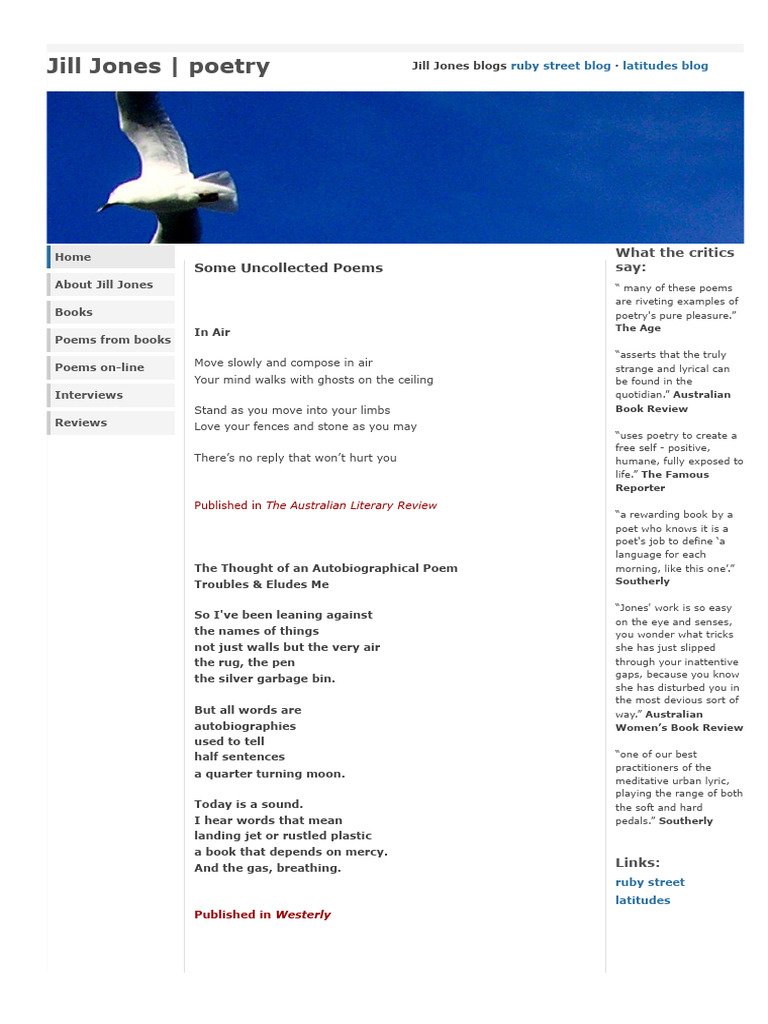 Jill Jones Uncollected Poems | PDF | Poetry