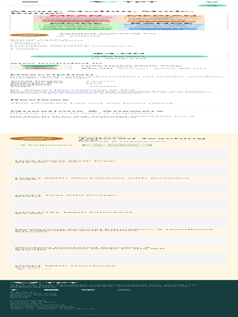 Mean, Median, Mode, Range by Tailored Teaching Co TPT | PDF