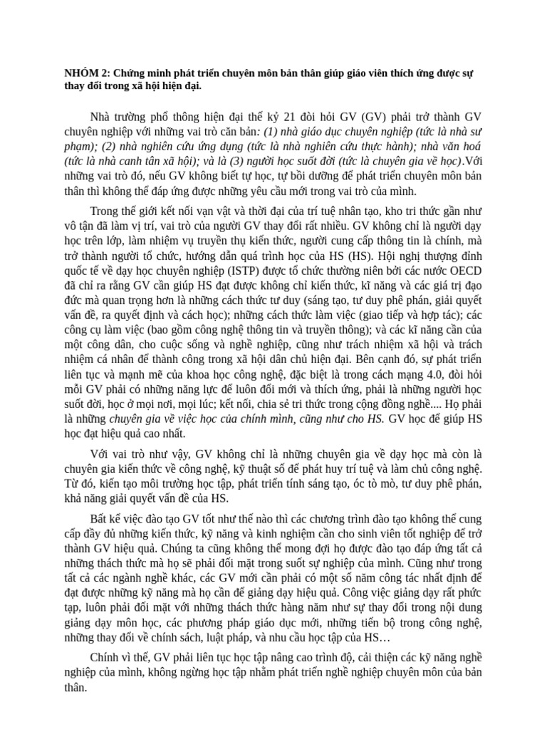 Bài tập 1 BDTX phát triển CM bản thân | PDF