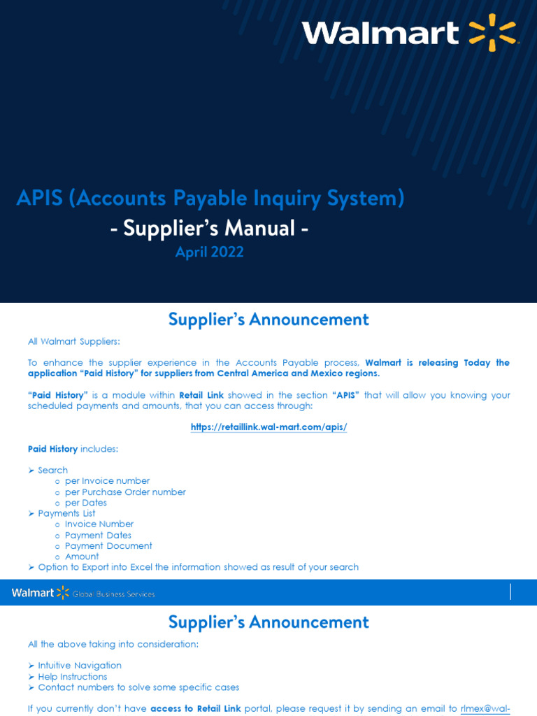 Walmart EBS LA MX & CAM - Supplier Manual For Retail Link - APIS Paid ...