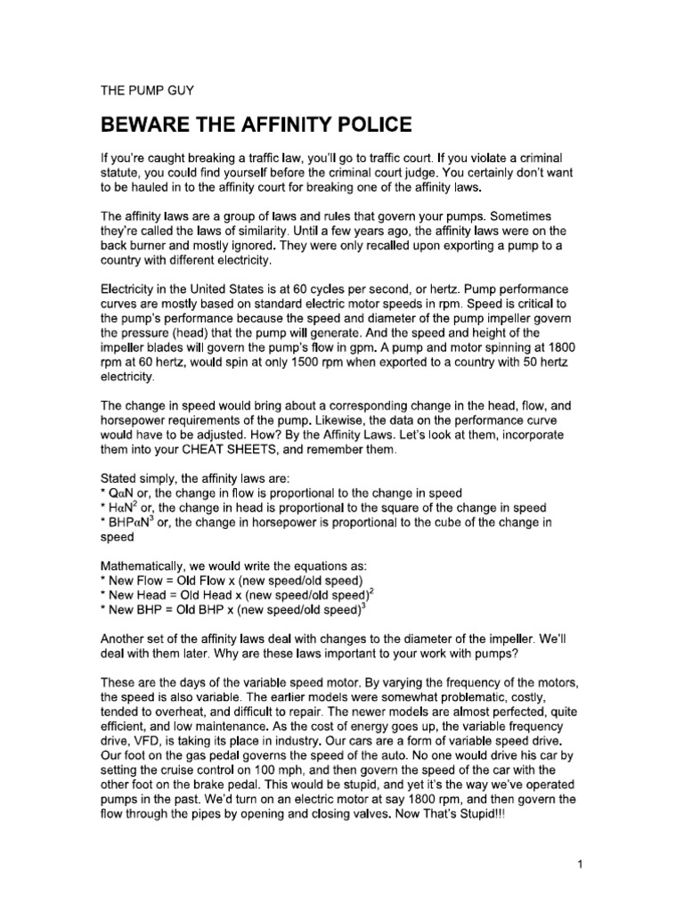 Pump Affinity Laws | PDF
