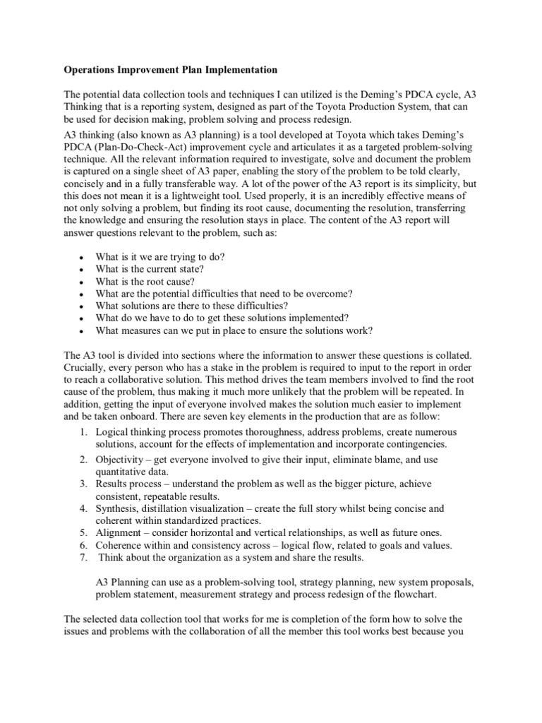 Operations Improvement Plan Implementation Assignment 1 - Week 5 ...