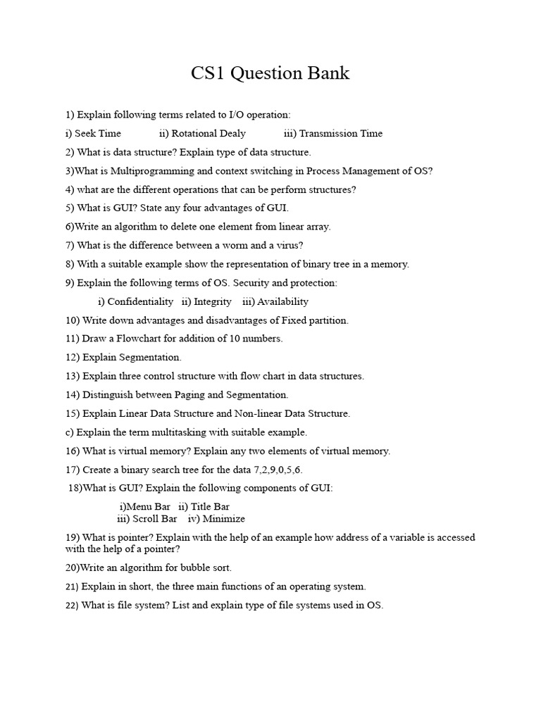 12th CS1 Question Bank | PDF