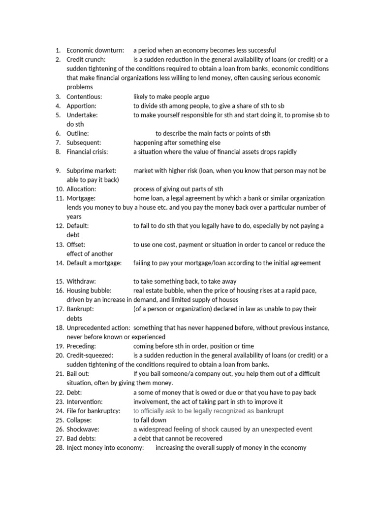 Chapter 4 Reading 1 Vocabulary | PDF | Mortgages | Loans