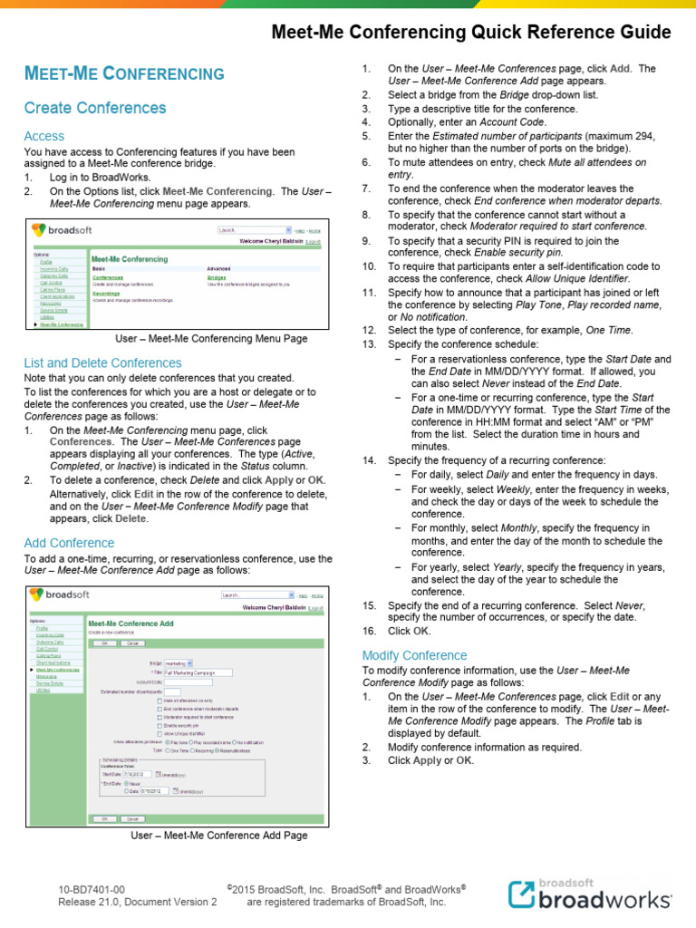 Meet Me Conferencing Quick Reference Guide | PDF | Dialog Box ...
