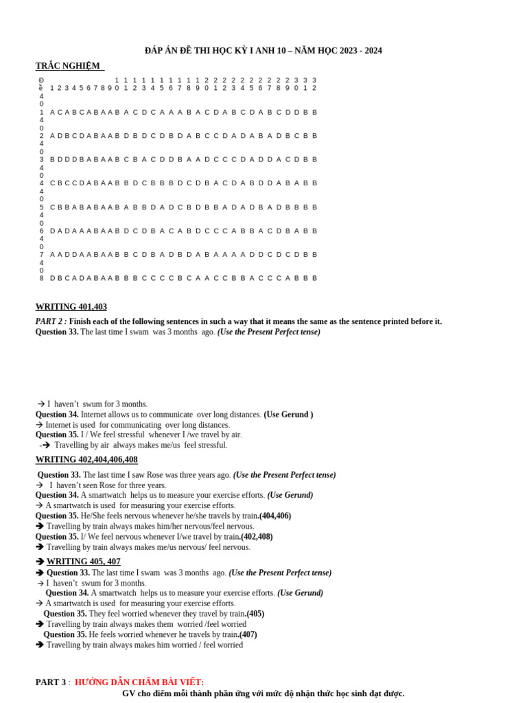 K10 - CK1 - TRẦN HƯNG ĐẠO - 2023-2024 - ĐÁP ÁN | PDF