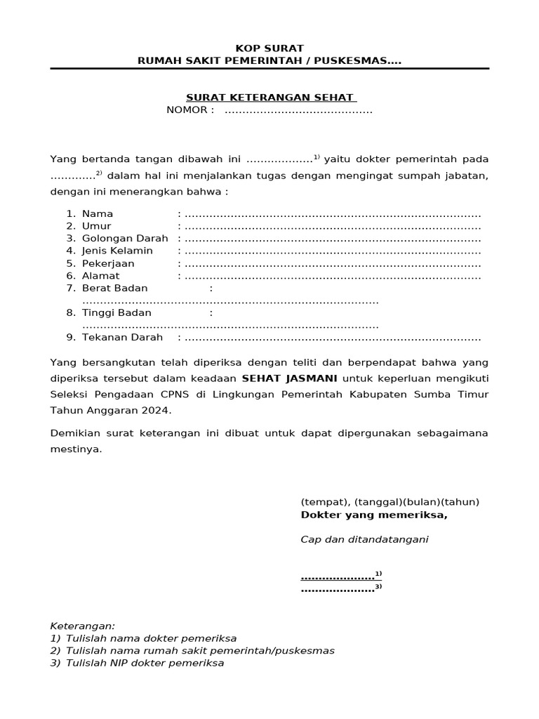 Lampiran VII - Format Surat Keterangan Sehat | PDF