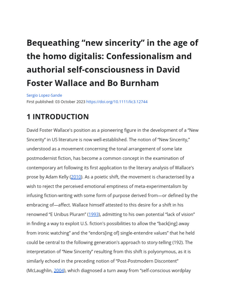 Bequeathing "New Sincerity" in The Age of The Homo Digitalis ...