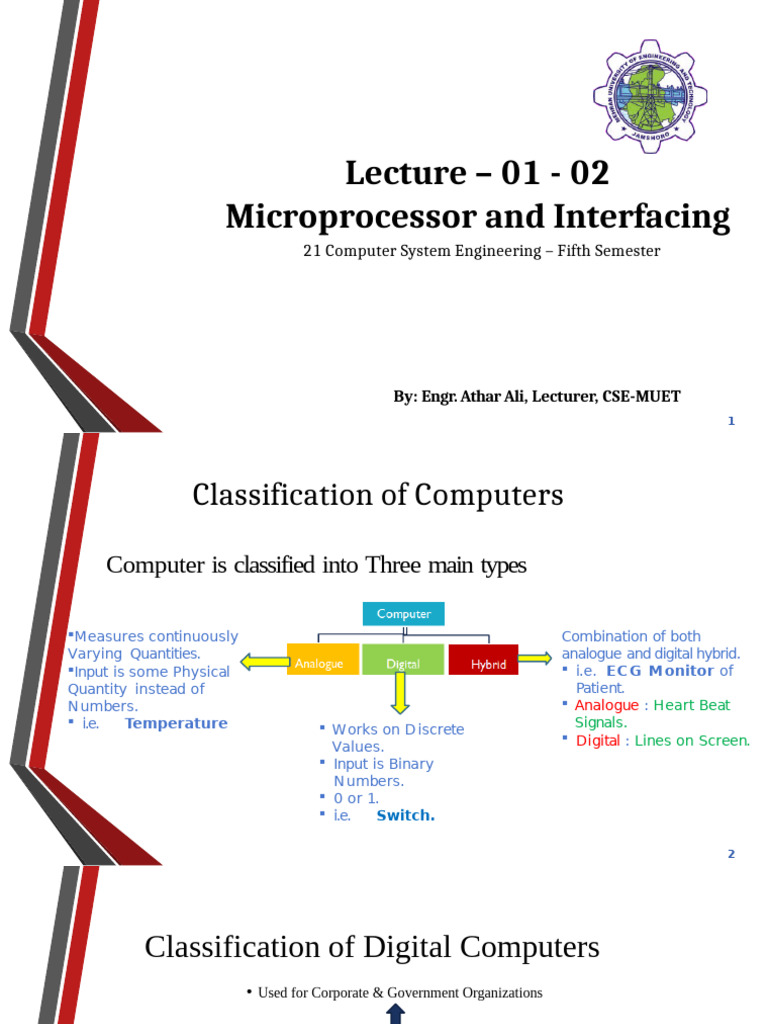 Lecture # 01 - 02 | PDF | Microprocessor | Central Processing Unit