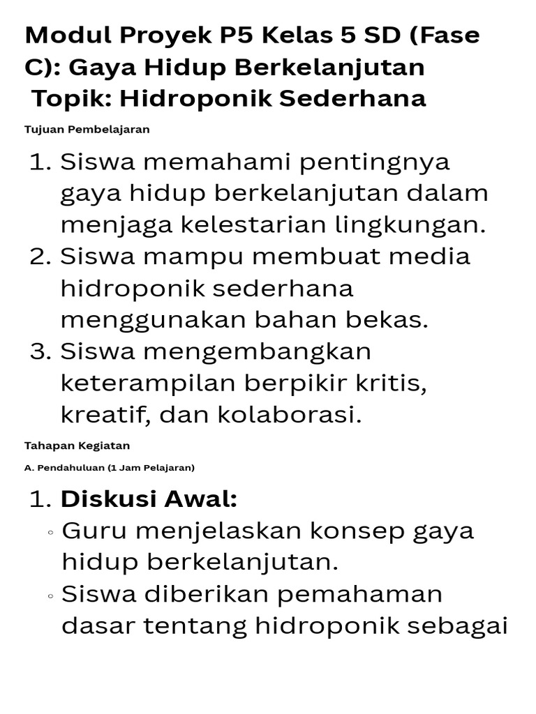 Modul Proyek P5 Kelas 5 Sd Fase C Gaya Hidup Berkelanjutan Topik