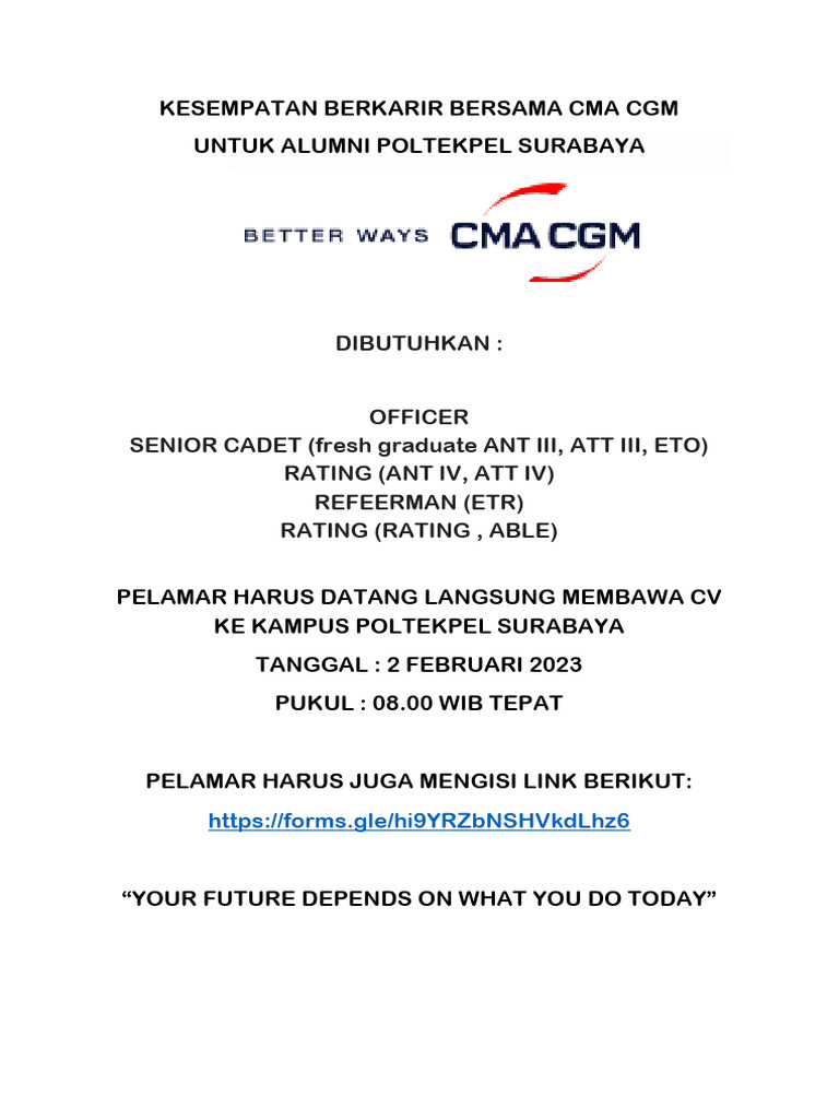 Kesempatan Berkarir Bersama Cma CGM | PDF