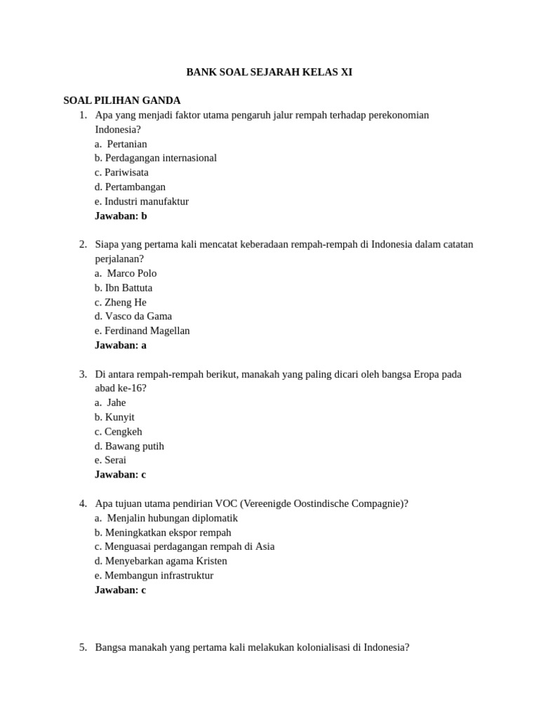 BANK SOAL PSAS SEJARAH KELAS XI MGMP SMA BONDOWOSO 2024 | PDF