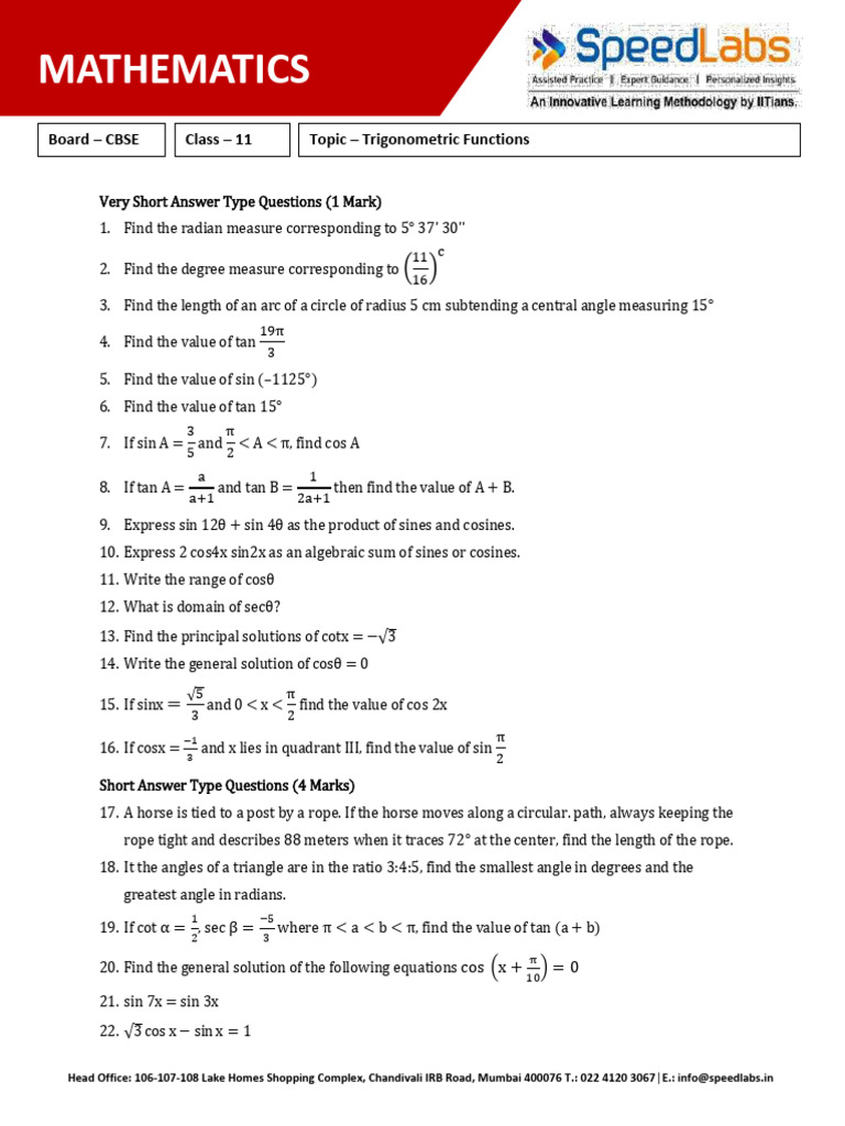 Trigonometric-Functions Important-Qs Trigonometric-Functions Important ...