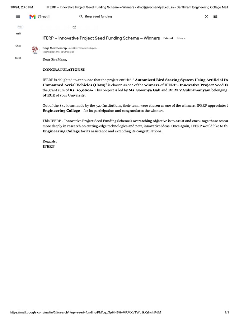 IFERP – Innovative Project Seed Funding Scheme – Winners | PDF