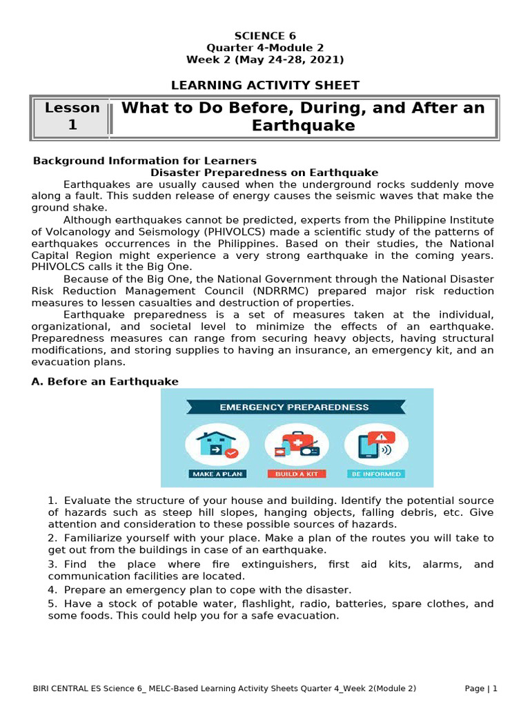 Las-Science 6-Q4-Week 2 (Module2) | PDF | Earthquakes | Emergency Management