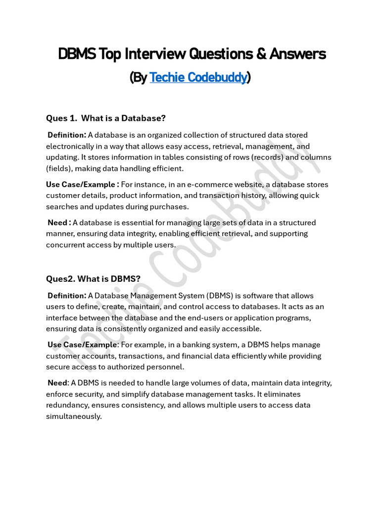 DBMS Top Interview Questions | PDF | Databases | Relational Database