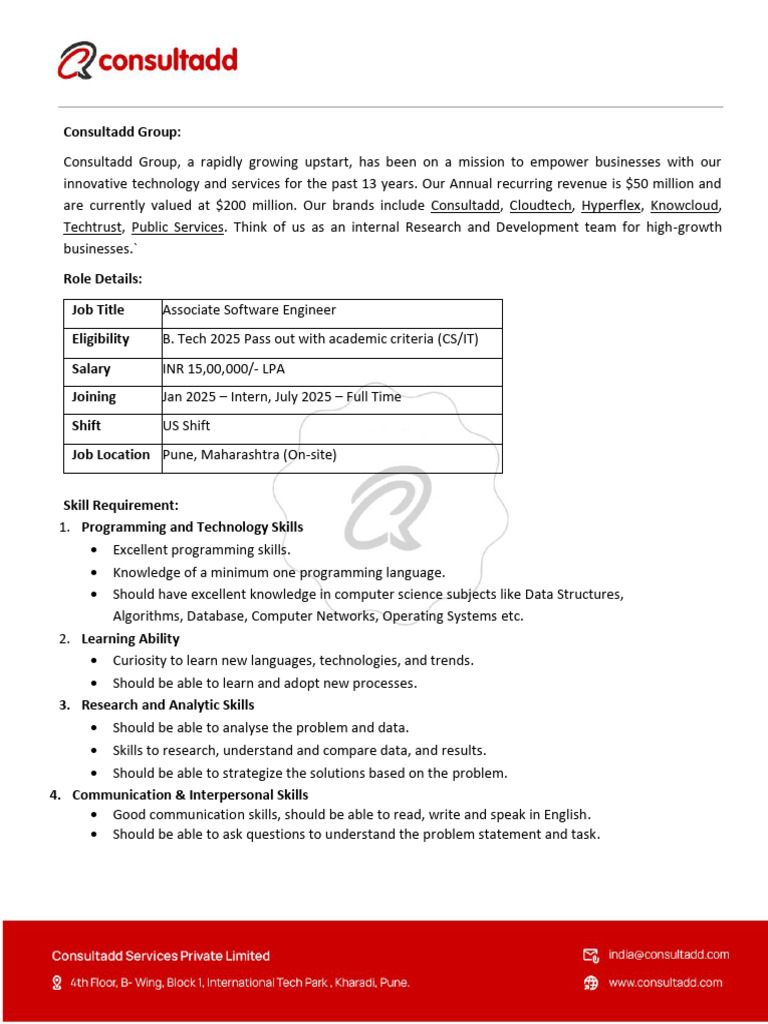Software Engineer JD - Consultadd Group | PDF | Computer Programming | Communication