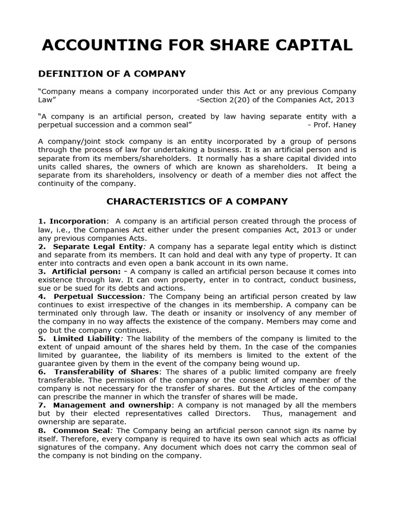 07 Reading Material On Sahre Capital (Own) | PDF | Equity (Finance ...