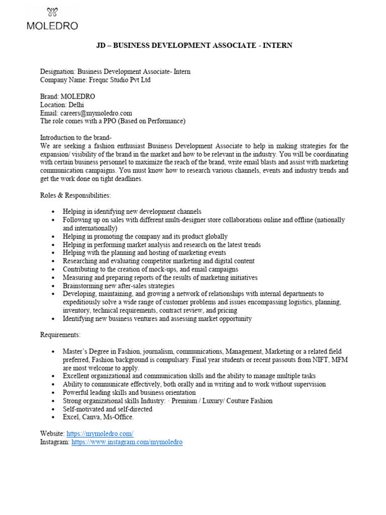 JD - Business Development Intern | PDF | Marketing | Brand