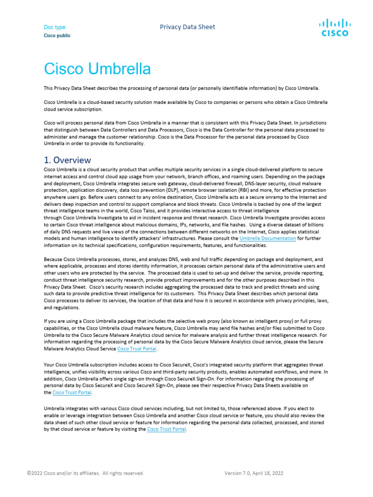 Cisco Umbrella-Privacy-Data-Sheet | PDF | Proxy Server | Port (Computer ...