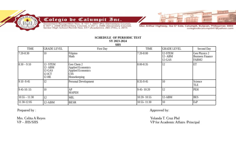 Sched For GR 1012 | PDF