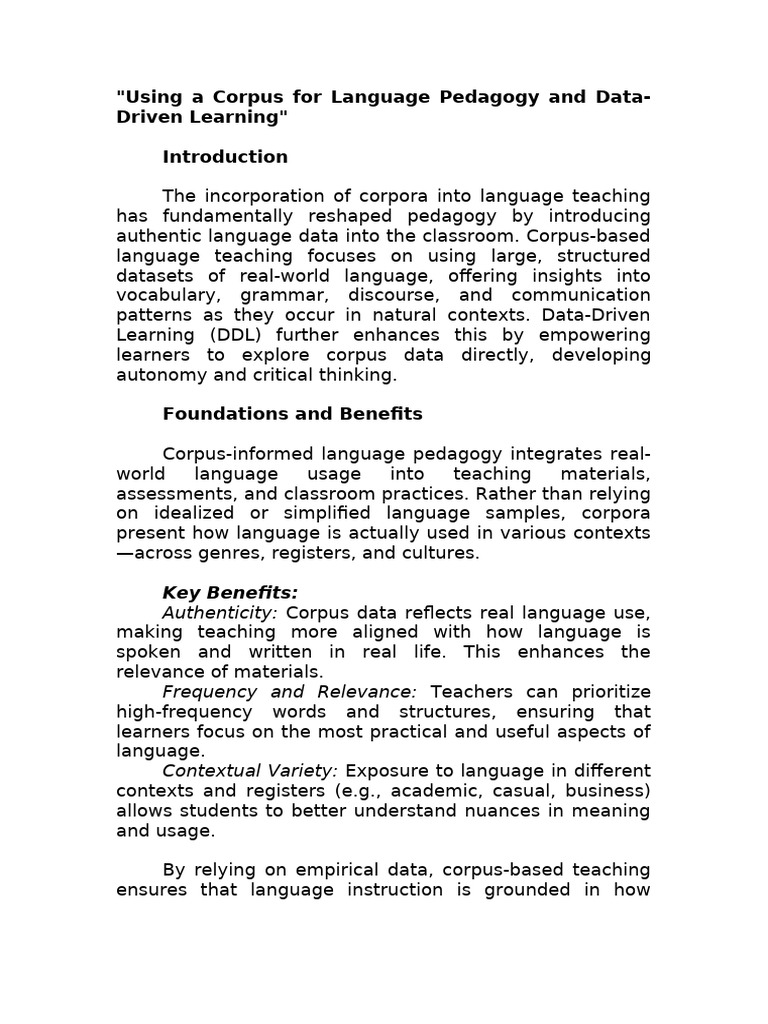 Using a Corpus for Language Pedagogy and Data | PDF | Pedagogy | Learning