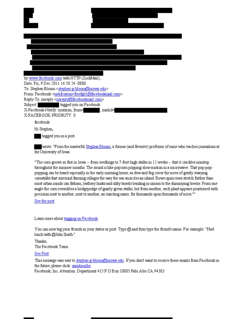 Stephen Bloom E-Mails | PDF | Facebook
