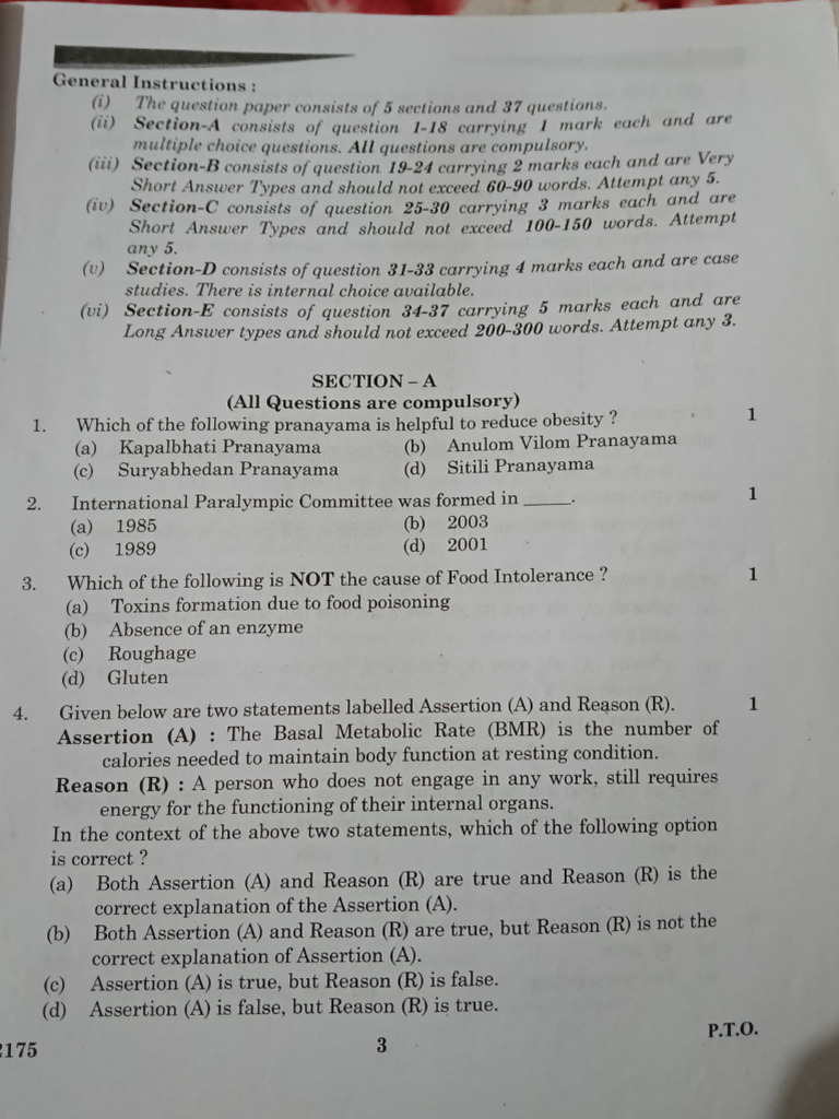 Exam Paper Instructions & Questions | PDF | Paralympic Games