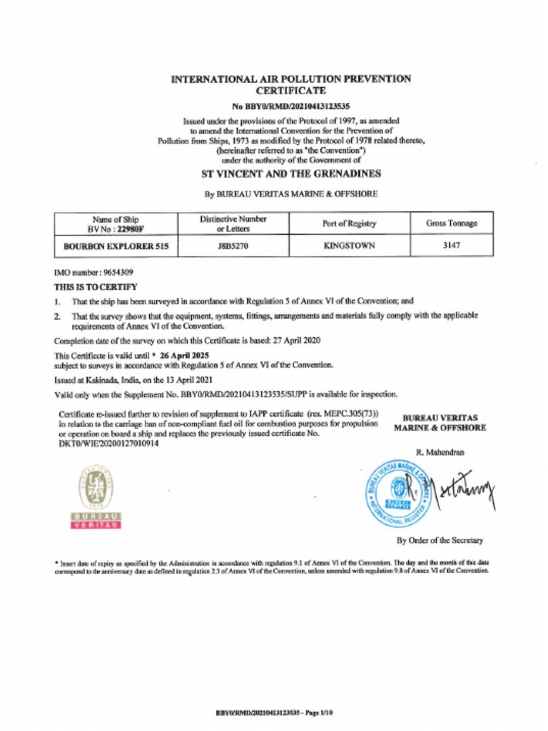 International Air Pollution Prevention Certificate | PDF