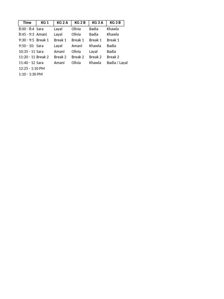 Wednesday Timetable | PDF