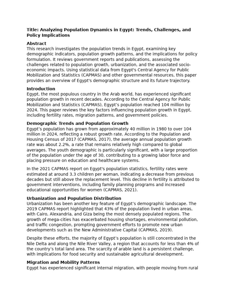 population-res-draft | PDF | Population Growth | Egypt