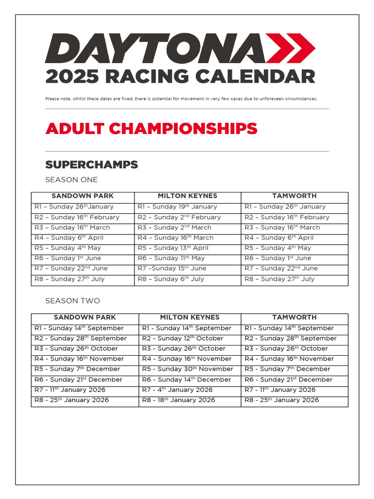 Daytona Motorsport 2025 Racing Calendar | PDF