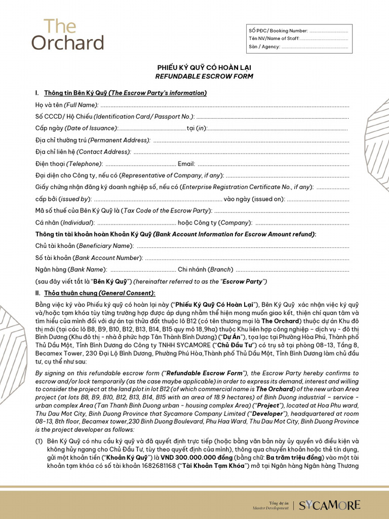 SYCAMORE Form Booking | PDF