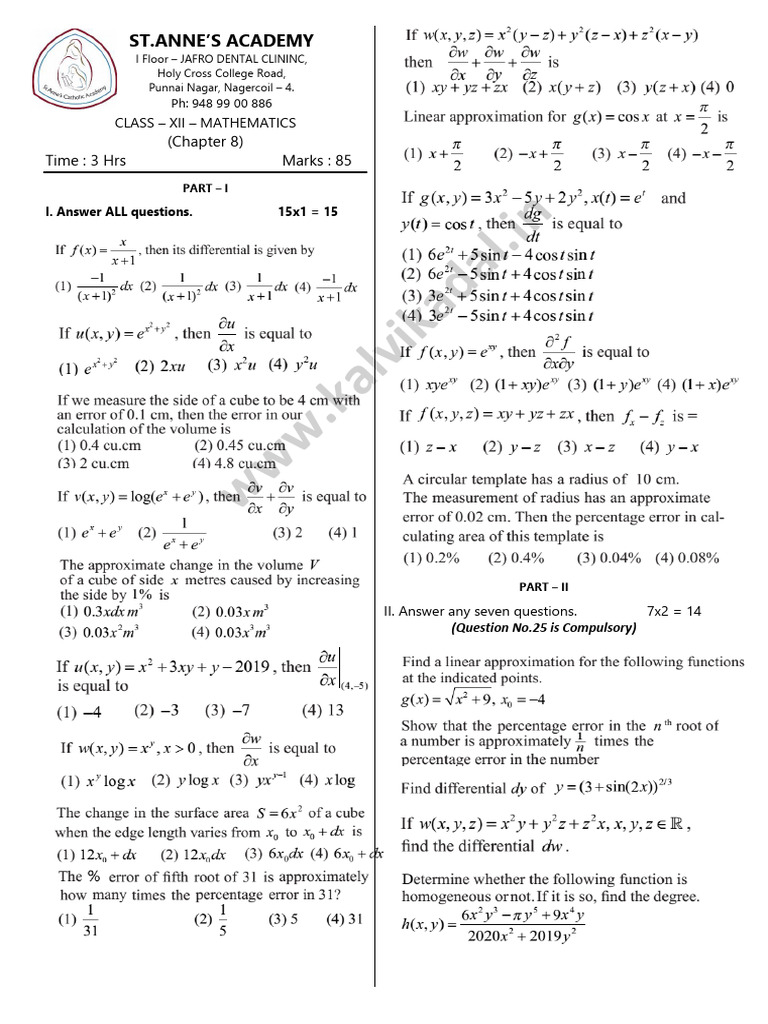 12th Maths CH - 8 Questions EM | PDF