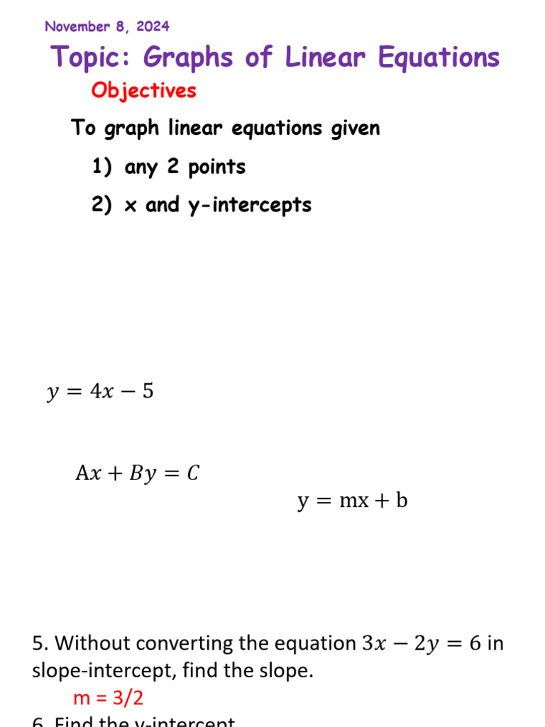 Graphing Linear Equations Guide | PDF | Line (Geometry) | Mathematical ...