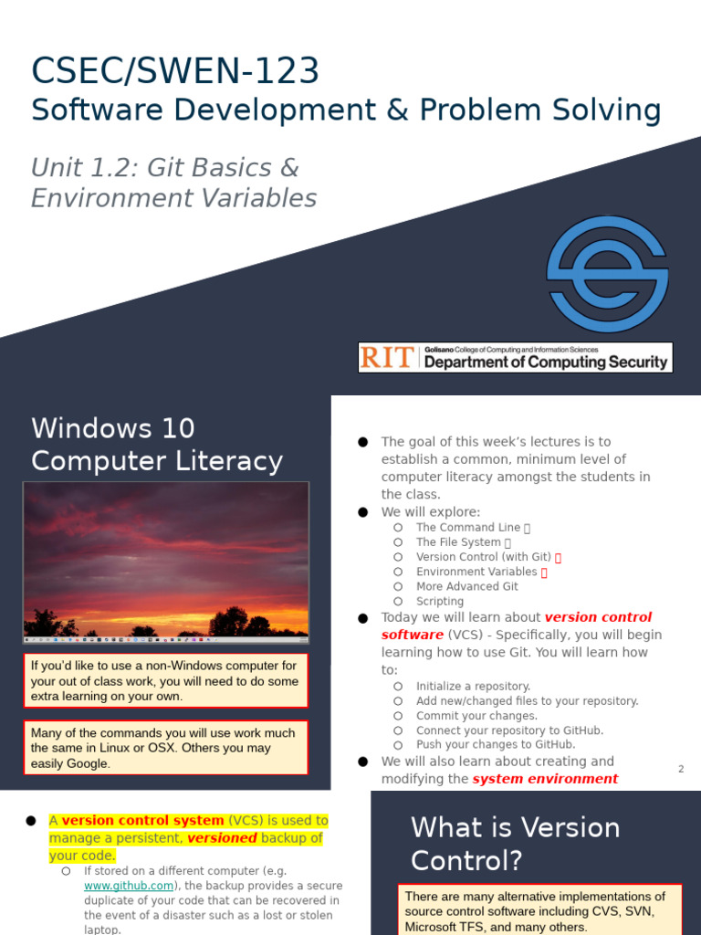 1.2 - Git Basics - Environment Variables (2201) - Class | PDF | Version Control | Computer File