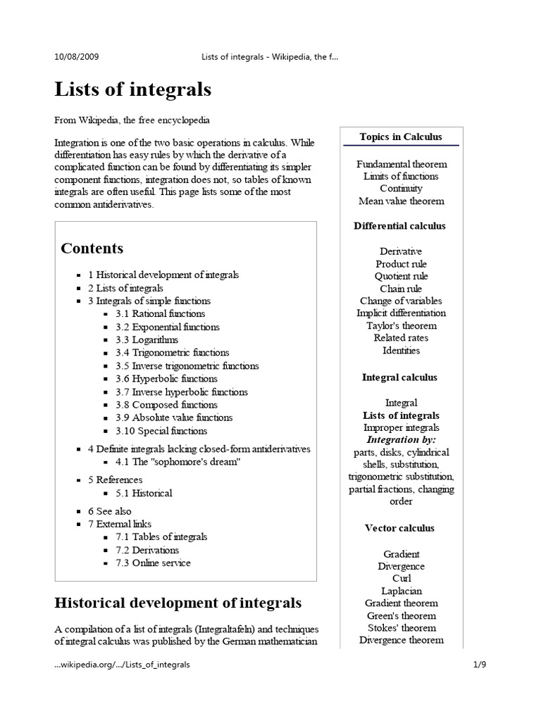 3EA 3BIM - Tabela de Integrais | PDF | Integral | Function (Mathematics)